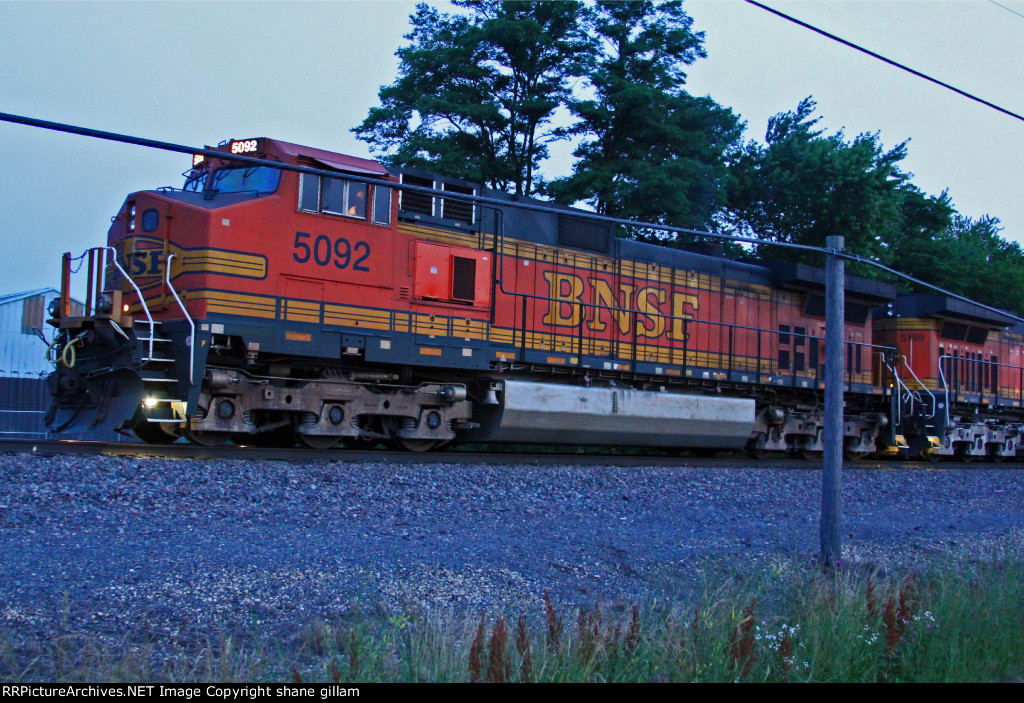BNSF 5092 Lead unit on a EB grain train tied down.